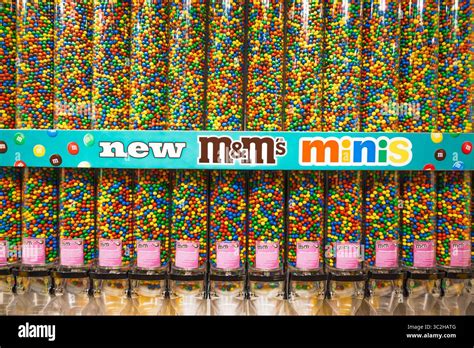 Wall Of Multicolored M And M Minis Candy Dispensers At Flagship Store