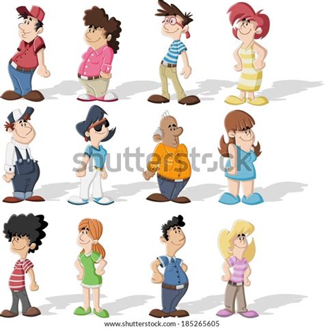 Group Happy Cartoon People Stock Vector Royalty Free 185265605