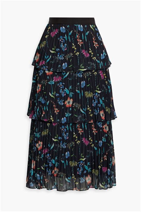 Amur Tiered Pleated Floral Print Chiffon Midi Skirt The Outnet