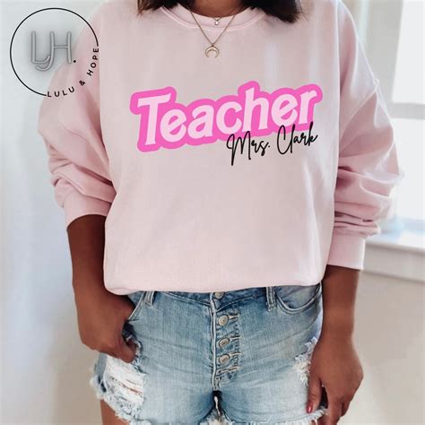 Personalized Pink Teacher Sweatshirt With Name Pink Sweatshirt Pink