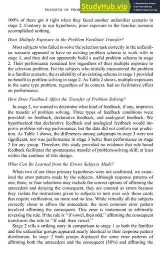 An Inquiry Into The Spontaneous Transfer Of Problem Solving Skill Pdf