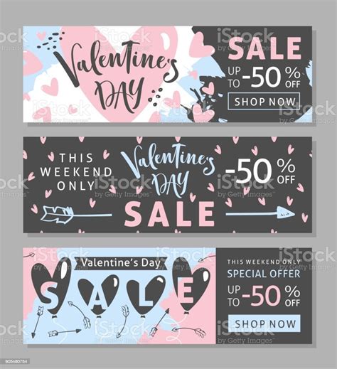 현대 서 예와 발렌타인 판매 배너의 집합입니다 벡터 일러스트입니다 0명에 대한 스톡 벡터 아트 및 기타 이미지 0명 2월 가격 Istock