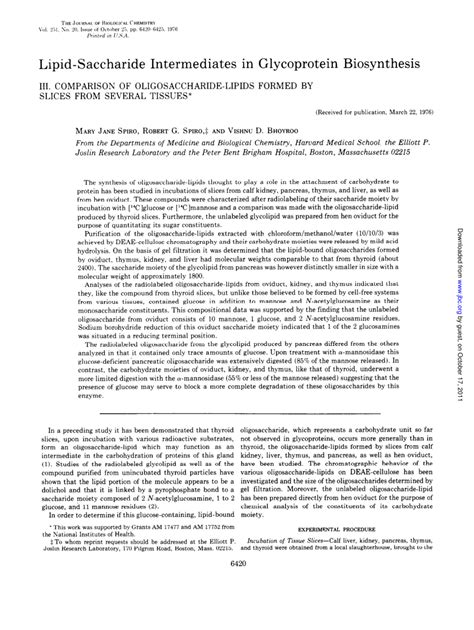 Pdf Lipid Saccharide Intermediates In Glycoprotein Biosynthesis Iii