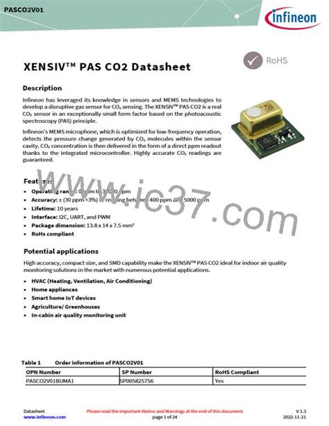 Co2 Sensor Infineon Pdf技术资料下载 Co2 Sensor 供应信息 Ic Datasheet 数据表 124