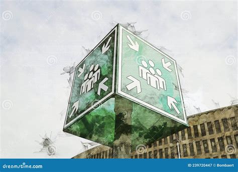 Sketch Of A Meeting Or Assembly Point Sign On Blue Sky Stock Illustration Illustration Of