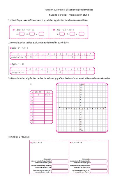 Guia De Función Cuadrátic Función Cuadrática Situaciones