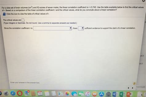 Solved For A Data Set Of Brain Volumes Cm3 And Iq Scores Of
