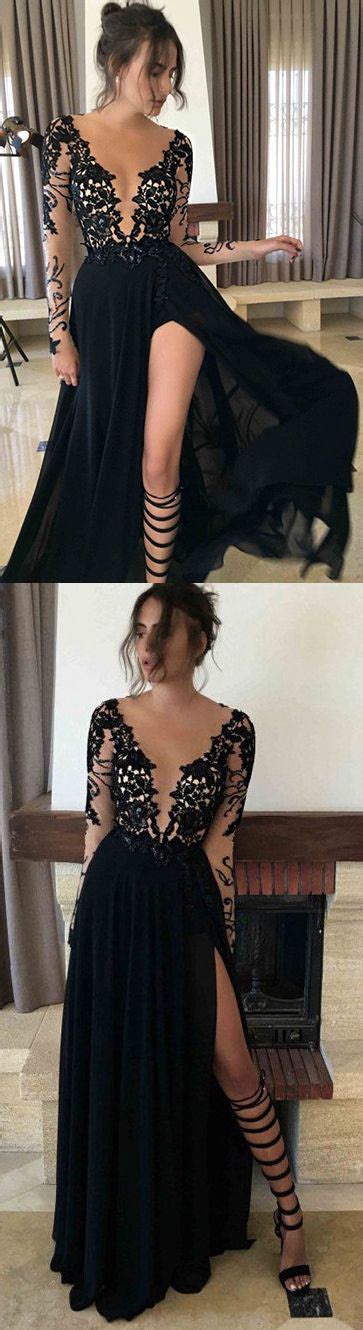 Black Prom Dressprom Dress With Sleevessexy Prom Dresssee Through