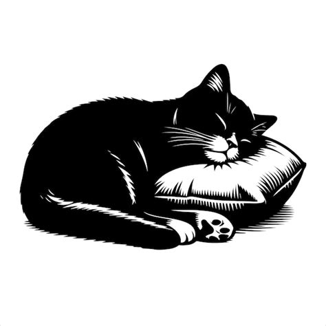 Premium Vector A Cat Sleeping With Pillow Silhouettes Vector Design