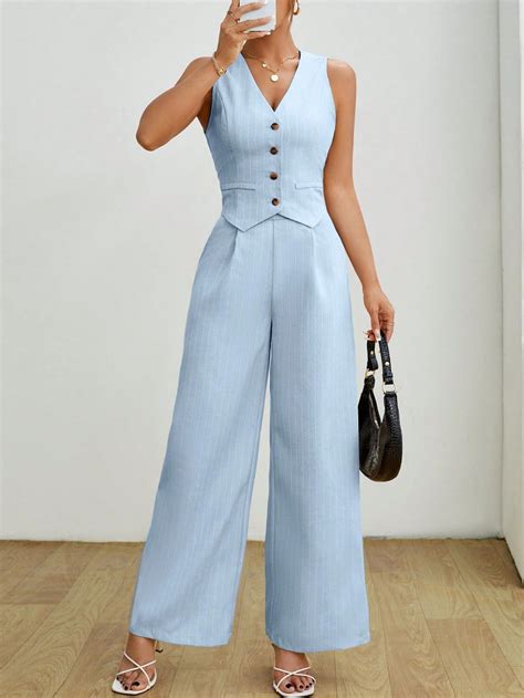 Conjunto De Dos Piezas A Rayas Para Dama Traje De Chaleco De Verano