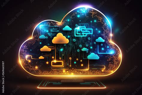 Glowing Cloud Icon Technology Concept Exploded Panel With Cloud