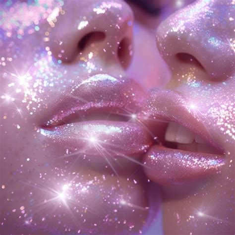 Couple Kiss Lips Glitter Purple Pink Premium Ai Generated Image