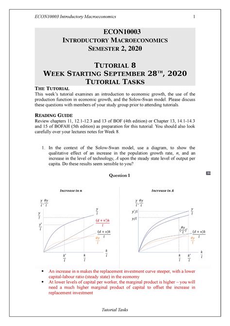 T8 Intutorial 2020 Intro Macro Tutorial 8 Sheet ECON10003
