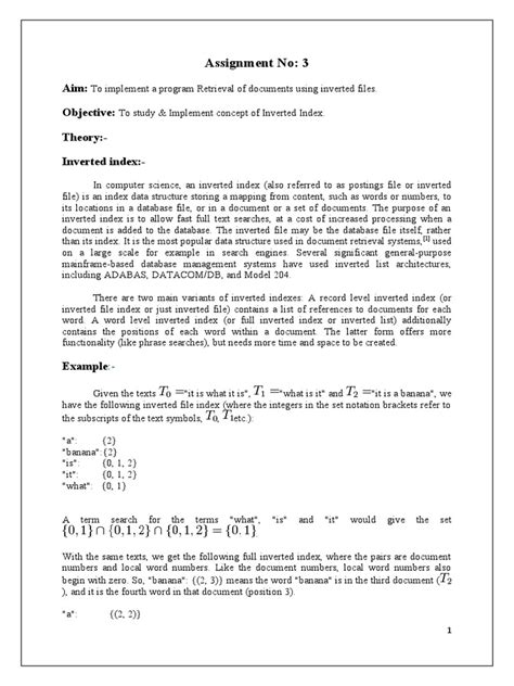 assignment no 3 aim objective theory inverted index pdf search