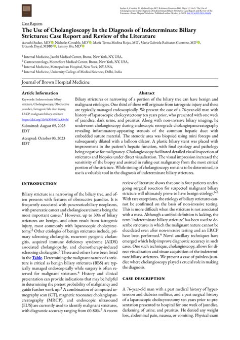 Pdf The Use Of Cholangioscopy In The Diagnosis Of Indeterminate Biliary Strictures A Case