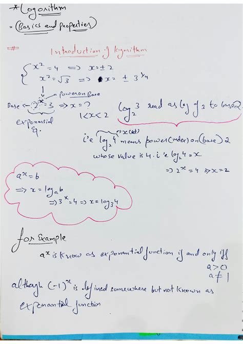 Solution Logarithm Function Basic Properties Log And Exponential Series Short Notes With