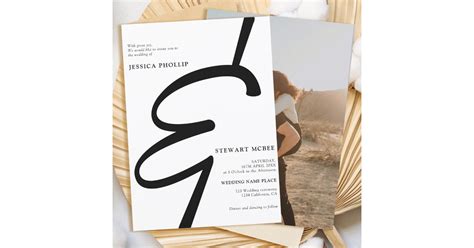 Bold Black White Calligraphy Photo Wedding Invitation Zazzle