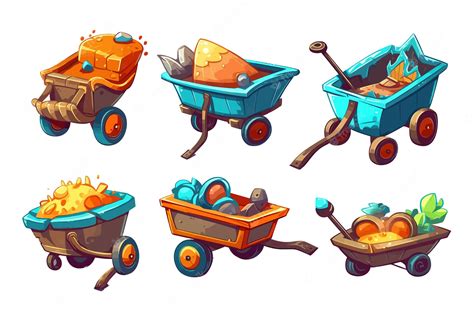 수레 벡터 설정 컬렉션 그래픽 클립 아트 디자인 평면 벡터 일러스트 레이 션 흰색 배경에 고립 프리미엄 벡터