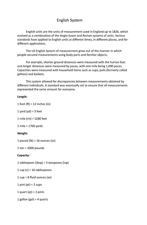 English Metric System English System English Units Are The Units Of Measurement Used In