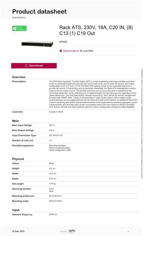 Rack Ats 230v 16a C20 In 8 C13 1 C19 Out Ap4423 At Rs 46997