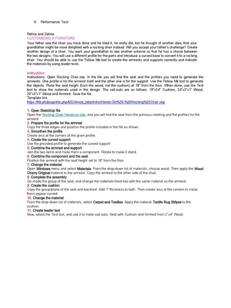 Performance Task Customizing Furniture Pdf Chair