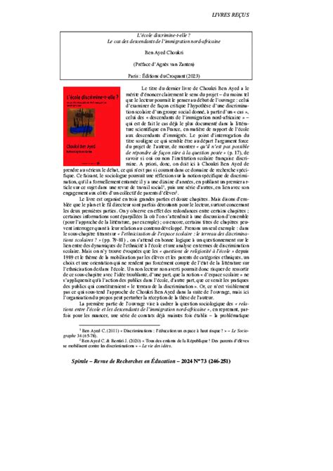 Pdf « Lécole Discrimine T Elle Le Cas Des Descendants De L