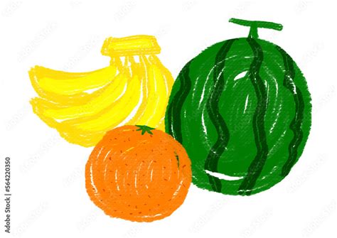 바나나 오렌지 수박 과일 일러스트 드로잉 Stock Illustration Adobe Stock