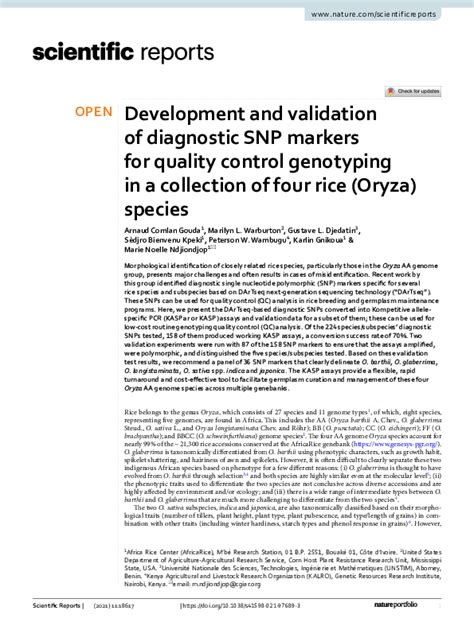 Pdf Development And Validation Of Diagnostic Snp Markers For Quality Control Genotyping In A