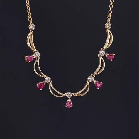 Vintage Ruby Necklace Of 14k Gold Trademark Antiques