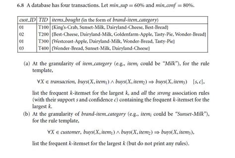 solved 6 8 a database has four transactions let min sup