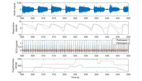 a sample of the synchronized audio respiration and ecg signals and