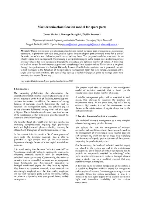 Pdf Multicriteria Classification Model For Spare Parts