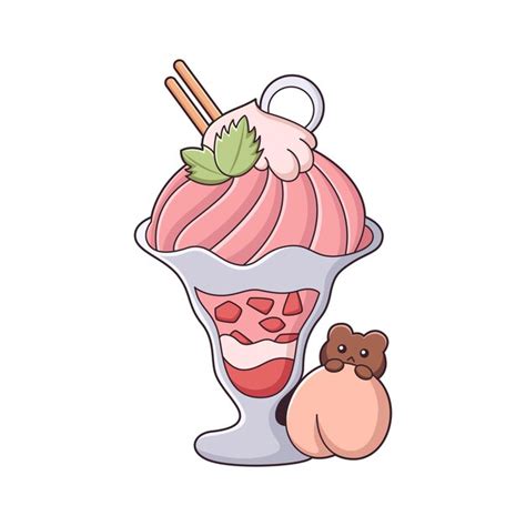 귀여운 아이스크림 캐릭터 디자인 일러스트레이션 프리미엄 벡터