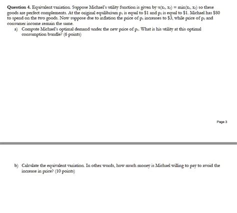 Solved Question 4 Equivalent Variation Suppose Michael S Utility