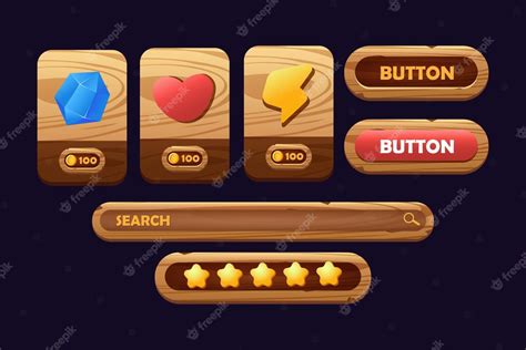 Premium Vector Game Buttons Of Wooden And Gold Texture Cartoon Menu Interface Elements