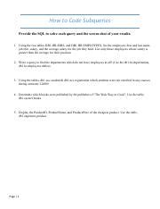 Assignment 9 Pdf How To Code Subqueries Provide The SQL To Solve Each