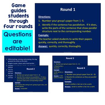 Parallel Structure Parallelism Sentence Writing Game Grammar Activity