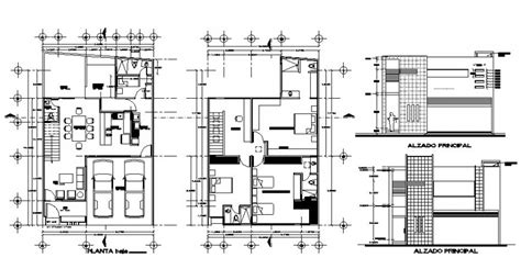 House Main And Back Elevation And Floor Plan Cad Drawing Details Dwg File