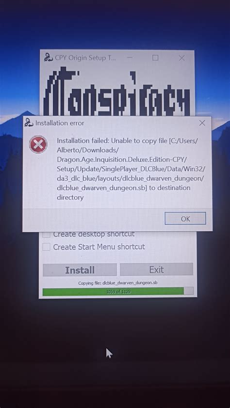 unable to install dragon age inquisition unable to copy dlcblue