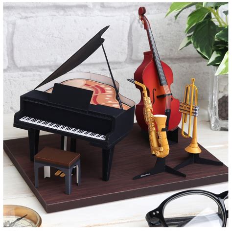โมเดลกระดาษ 3d Miniature Instrument Set Jazz ชุดวงดนตรีแจ๊สจิ๋ว กระดาษโฟโต้เนื้อด้าน กัน