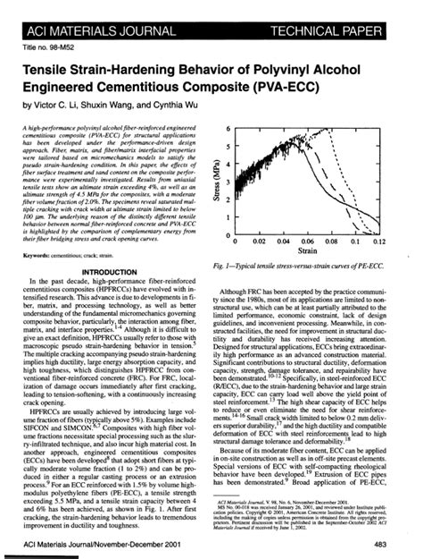 Pdf Tensile Strain Hardening Behavior Or Polyvinyl Alcohol Engineered Cementitious Composite