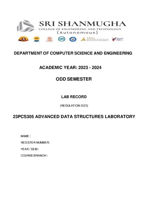 Advanced Data Structures Lab Record Department Of Computer Science