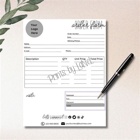Editable Order Form Template Modern Order Form Small Business Forms Modern Printable Order