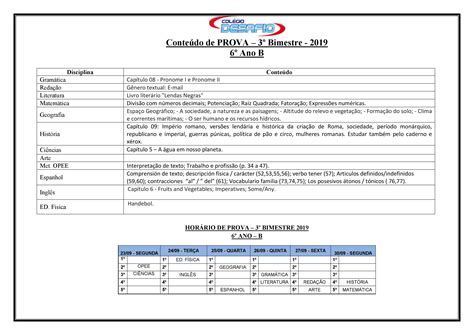 Roteiros De Estudos E Horários Das Avaliações 6º Ao 9º Fundamental