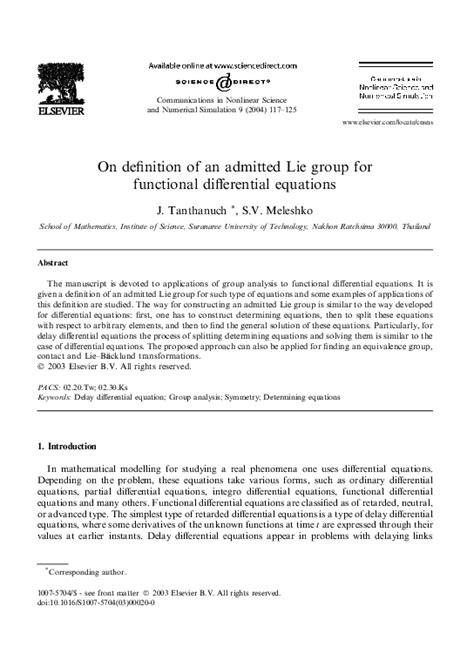 Pdf On Definition Of An Admitted Lie Group For Functional