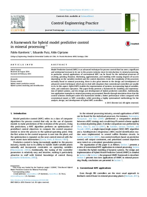 pdf a framework for hybrid model predictive control in mineral