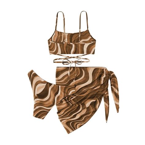 Sakmal Bikini Plus Size Bathing Suit Brown Sexy 3 Piece Lace Up Girls