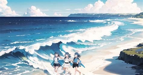 女の子 波打ち際の夏 白井まちのイラスト Pixiv