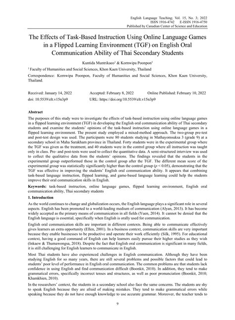 PDF The Effects Of Task Based Instruction Using Online Language Games In A Flipped Learning