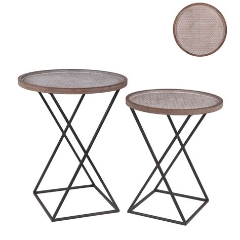 19 22 Inch Set Of 2 Accent Table Stands With Wood Surfaces Metal Brown